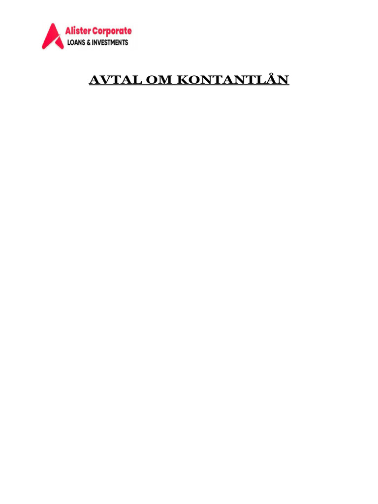 Avtal Om Kontantlån | PDF