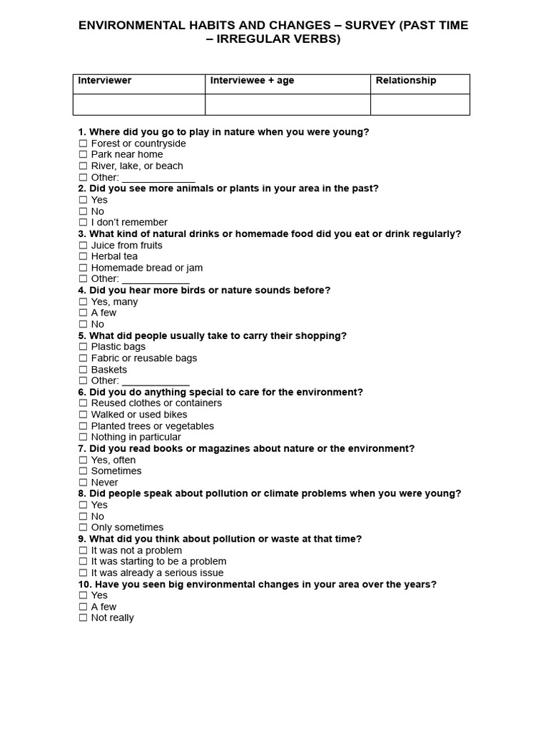 ENVIRONMENTAL HABITS AND CHANGES – SURVEY.doc | PDF