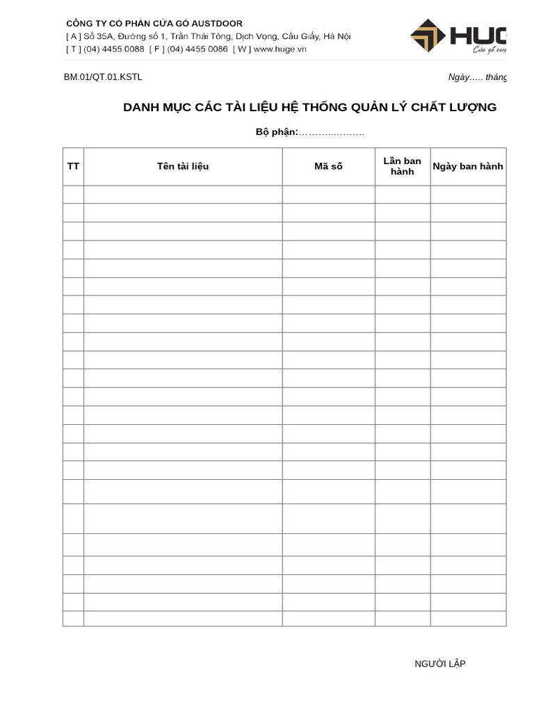 BM.01.QT.01.KSTL (DM Cac TL He Thong QLCL) | PDF
