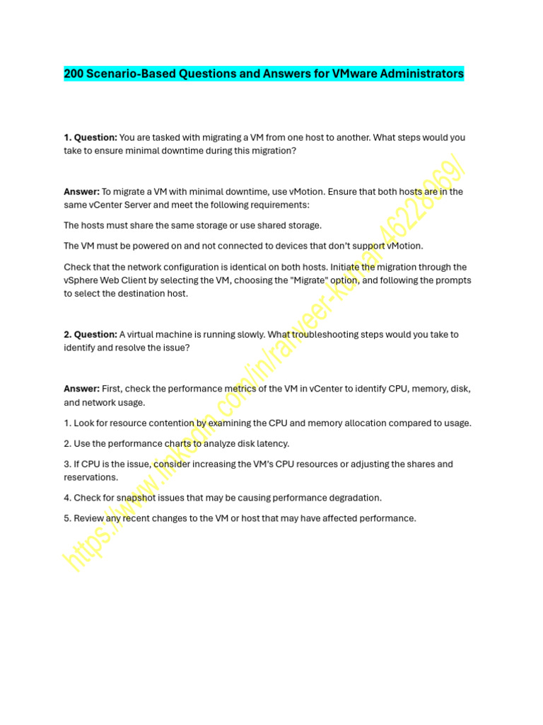 VMware Admin Scenario Q&A Guide | PDF | Virtual Machine | Backup