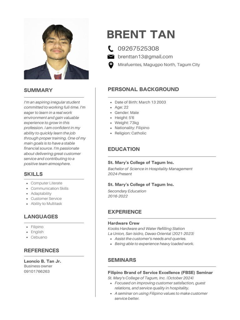 Aspiring Hospitality Student Resume | PDF