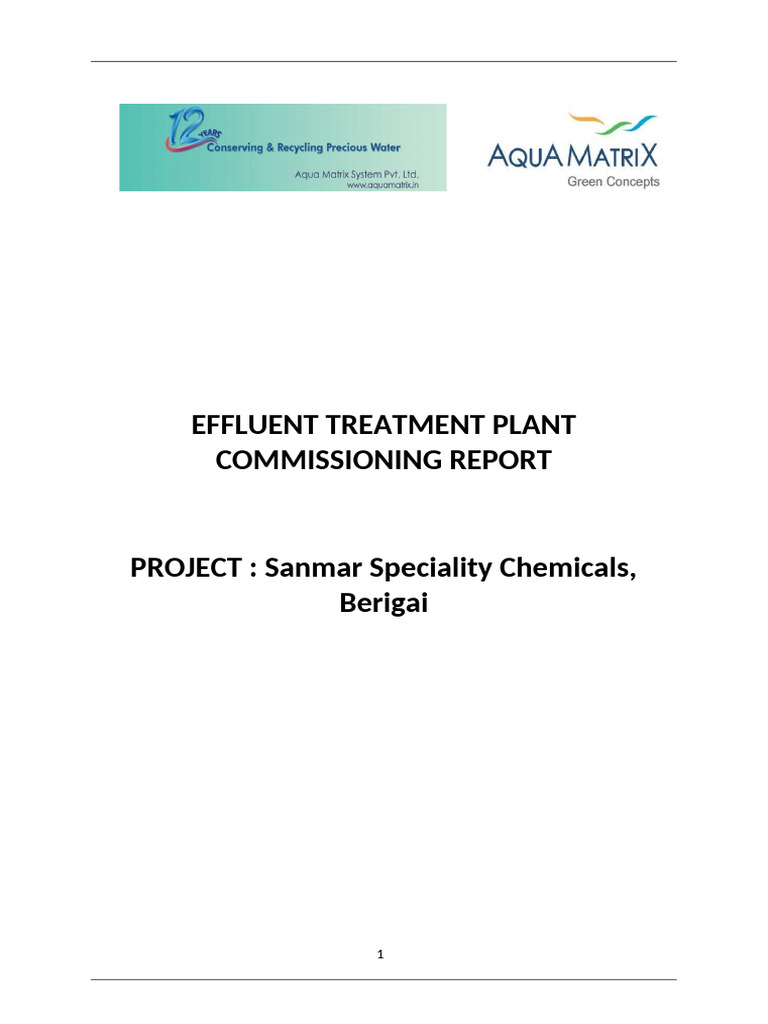 Effluent Treatment Plant Commissioning Report | PDF | Membrane ...
