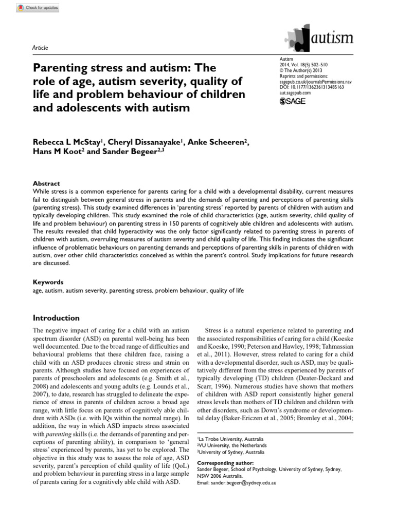 Parenting Stress in Autism Spectrum Disorder | PDF | Autism ...