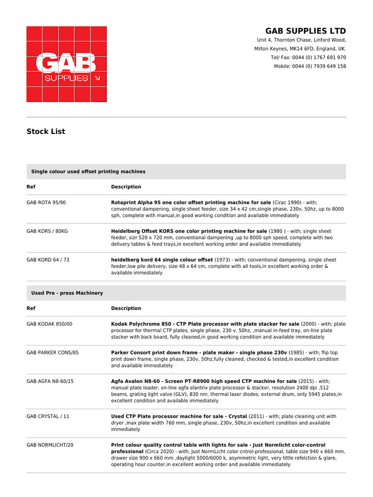 Gab Supplies-Stock List | PDF | Bookbinding