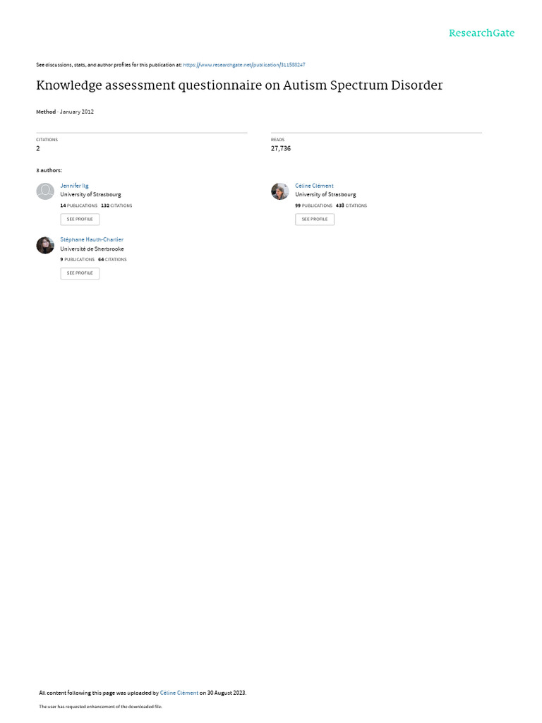 Knowledge Assessment Questionnaire On Autism Spectrum Disorder | PDF ...