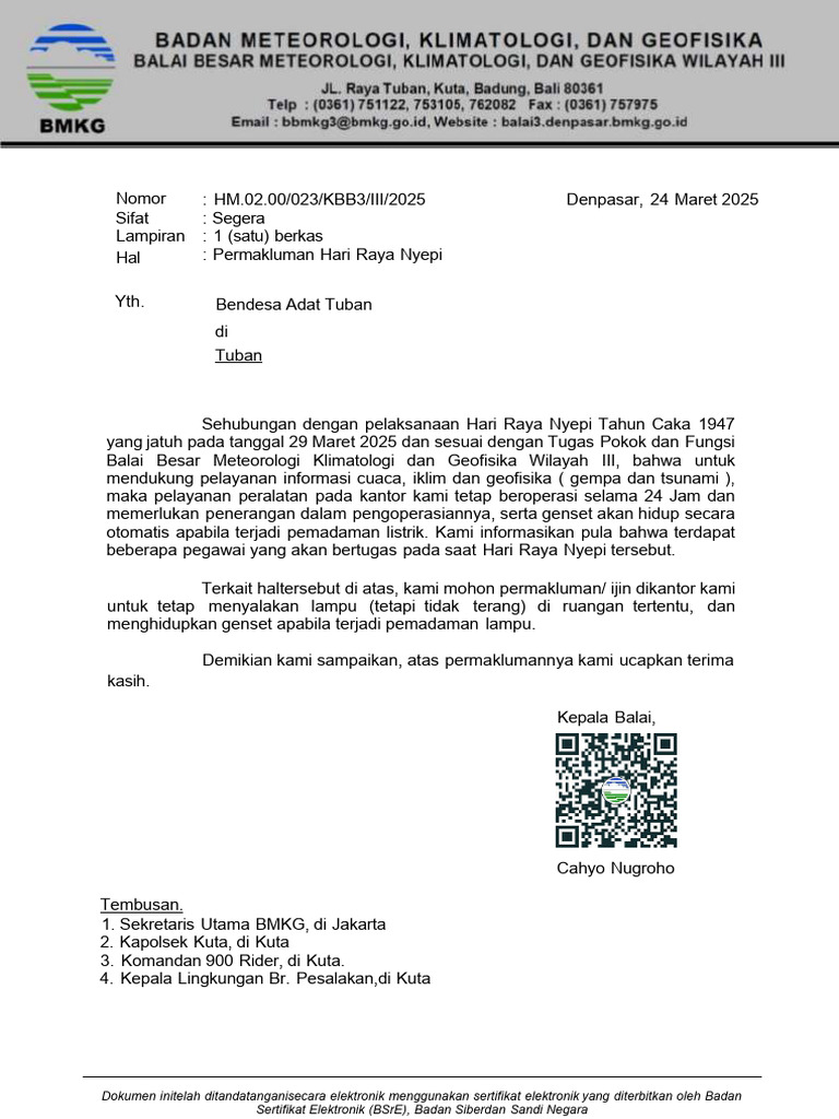 SURAT Permakluman Nyepi - Paraf - 2025 - Sign | PDF