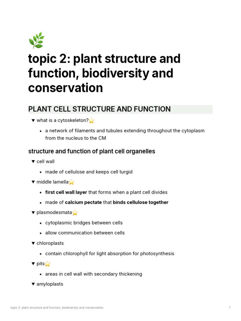 Topic 2 Plant Structure and Function Biodiversity and Conservation ...