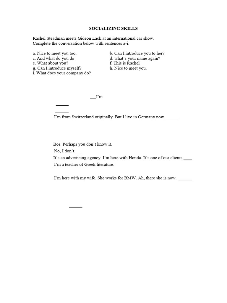 Activity 3 Socializing Skills | PDF | Lunch | Meal