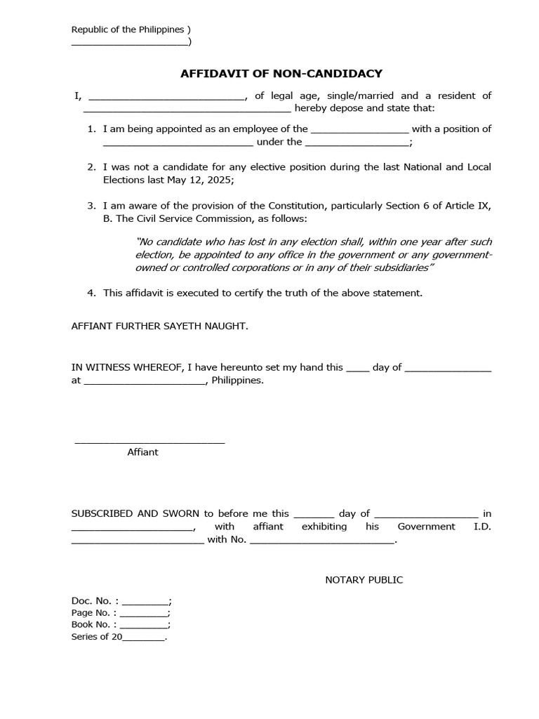 Affidavit of Non-Candidacy Template | PDF