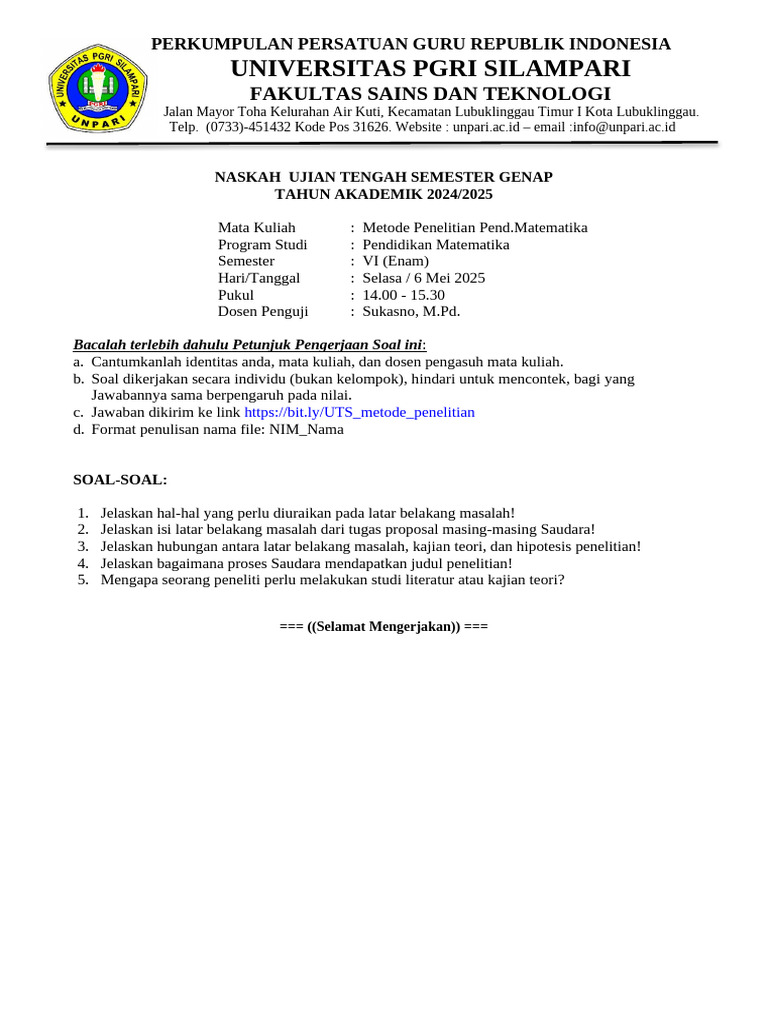 SOAL UTS METODE PENELITIAN | PDF