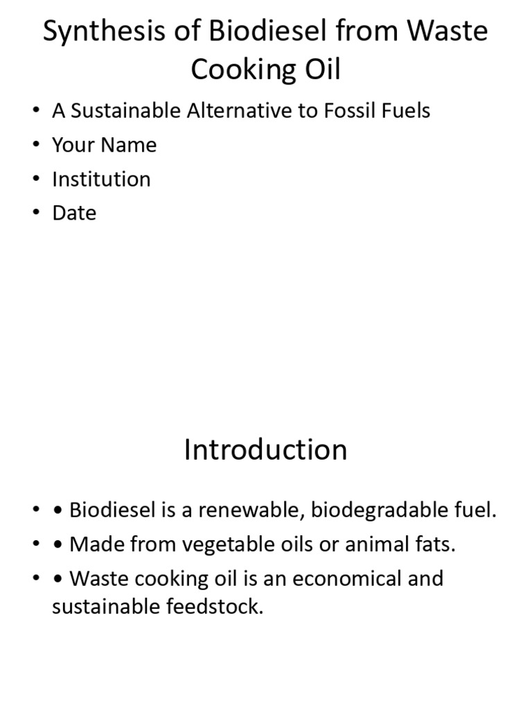 Synthesis of Biodiesel From Waste Cooking Oil | PDF