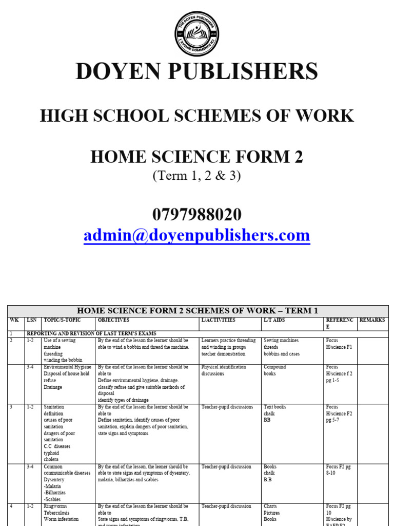 Home Science Form 2 Schemes of Work | PDF | Seam (Sewing) | Laundry