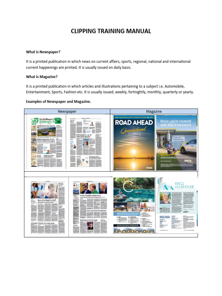 Clipping Training Manual-1 | PDF | Newspapers | Magazines
