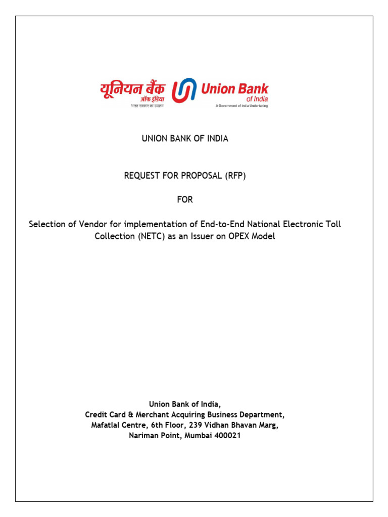 RFPFastag 9 UBI DIT BUYER3 | PDF | Encryption | Request For Proposal