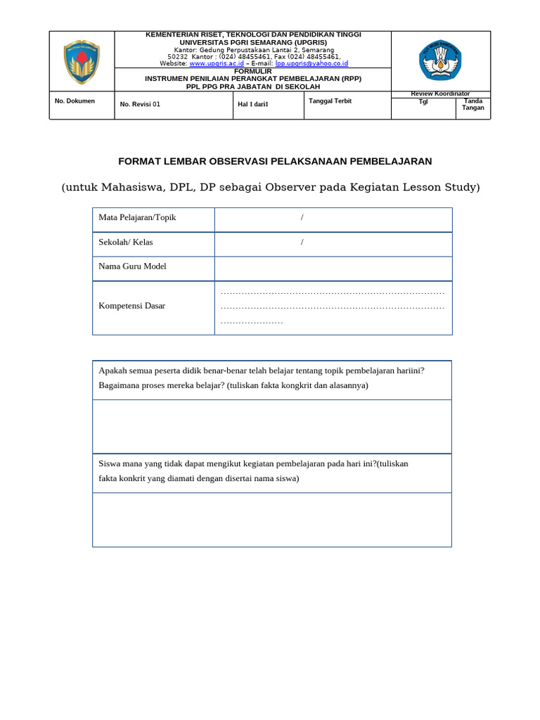 Lembar Observasi Pelaksanaan Pembelajaran | PDF