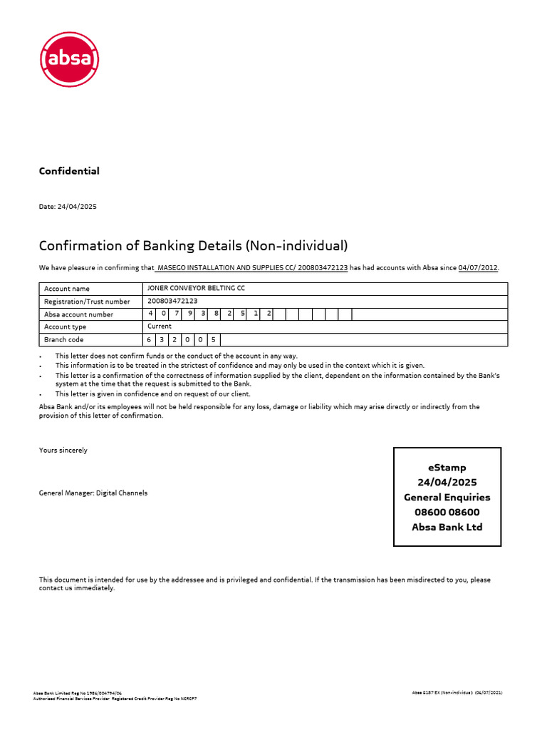 Absa Account Confirmation Letter Guide | PDF