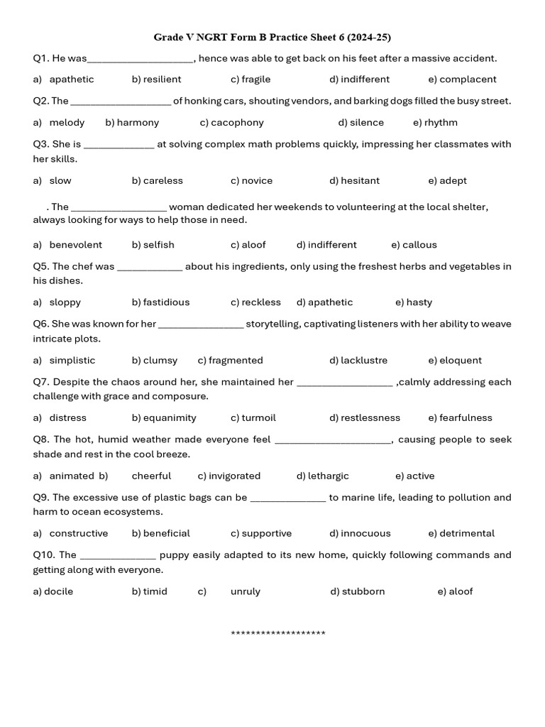 NGRT Form B Practice Sheet 6 | PDF