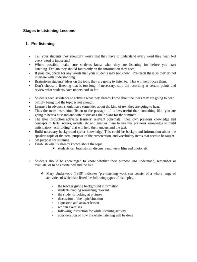 Stages in Listening Lessons | PDF | Reading Comprehension | Behavior Modification