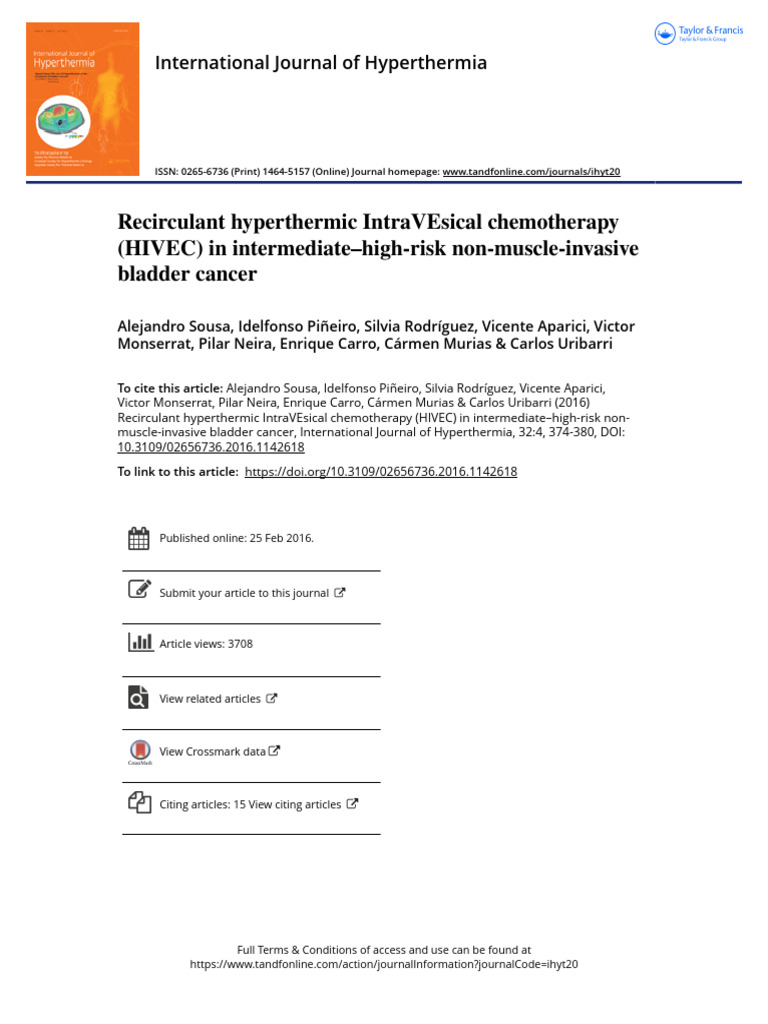 Recirculant Hyperthermic IntraVEsical Chemotherapy HIVEC in ...