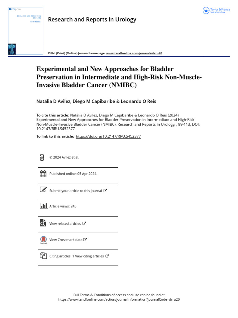 Experimental and New Approaches For Bladder Preservation in ...