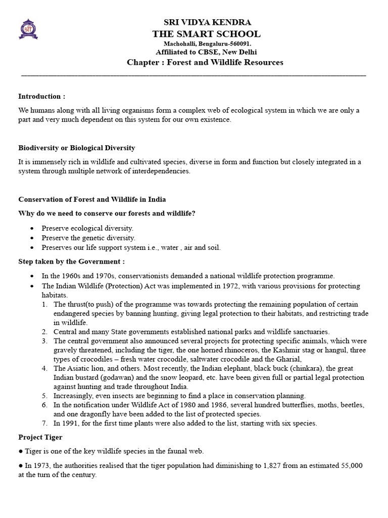 Forest and Wildlife Resources Notes | PDF | Tiger | Biodiversity