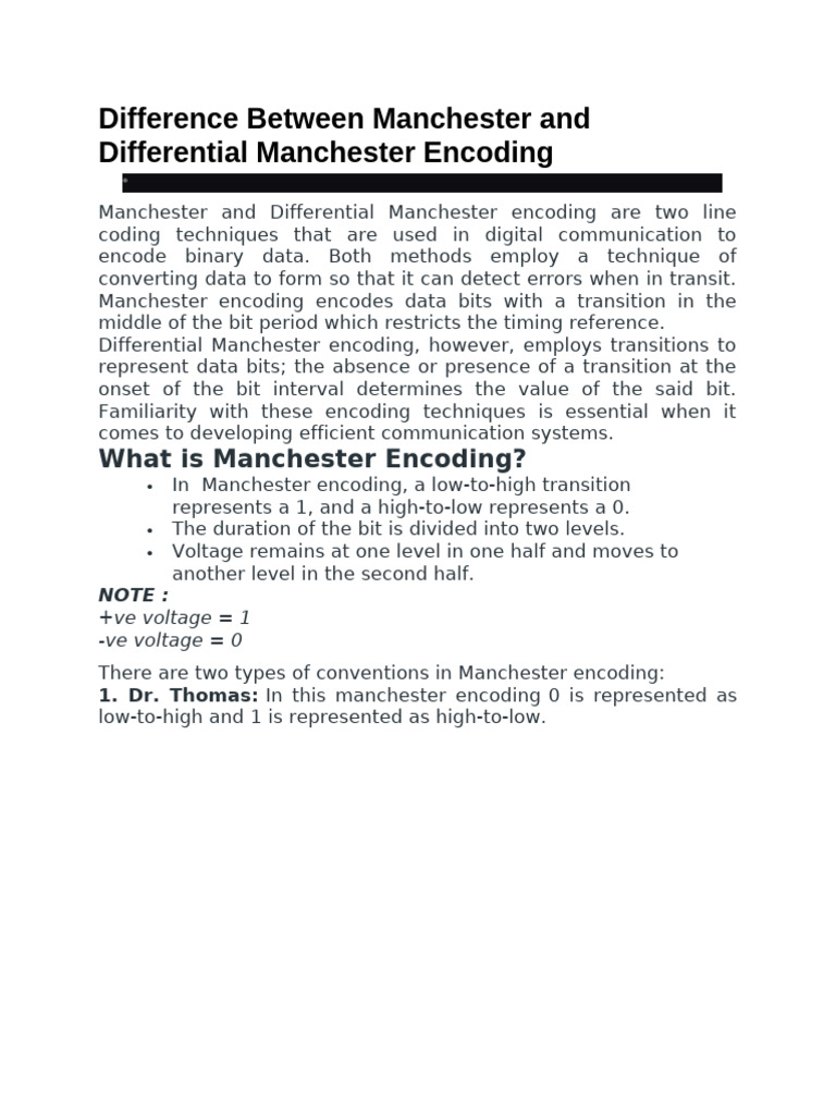 Difference Between Manchester and Differential Manchester Encoding | PDF | Computer Networking ...