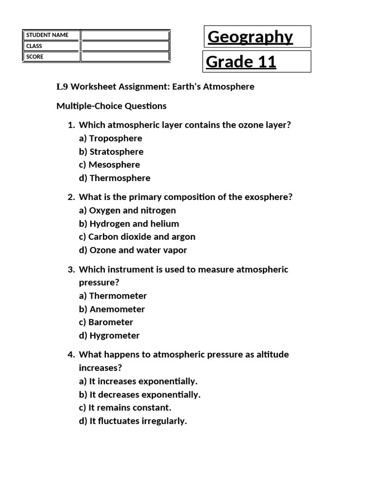 Worksheet Assignment For Lesson 9 | PDF | Atmosphere Of Earth | Atmosphere
