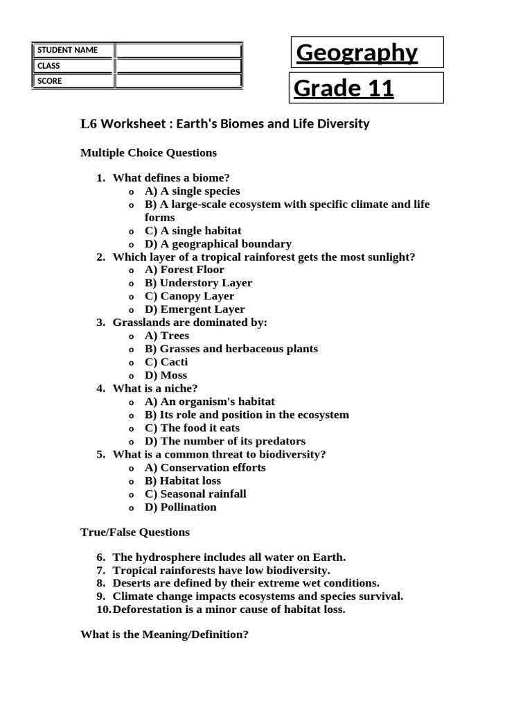 Worksheet Assignment For Lesson 7 | PDF | Ecosystem | Rainforest
