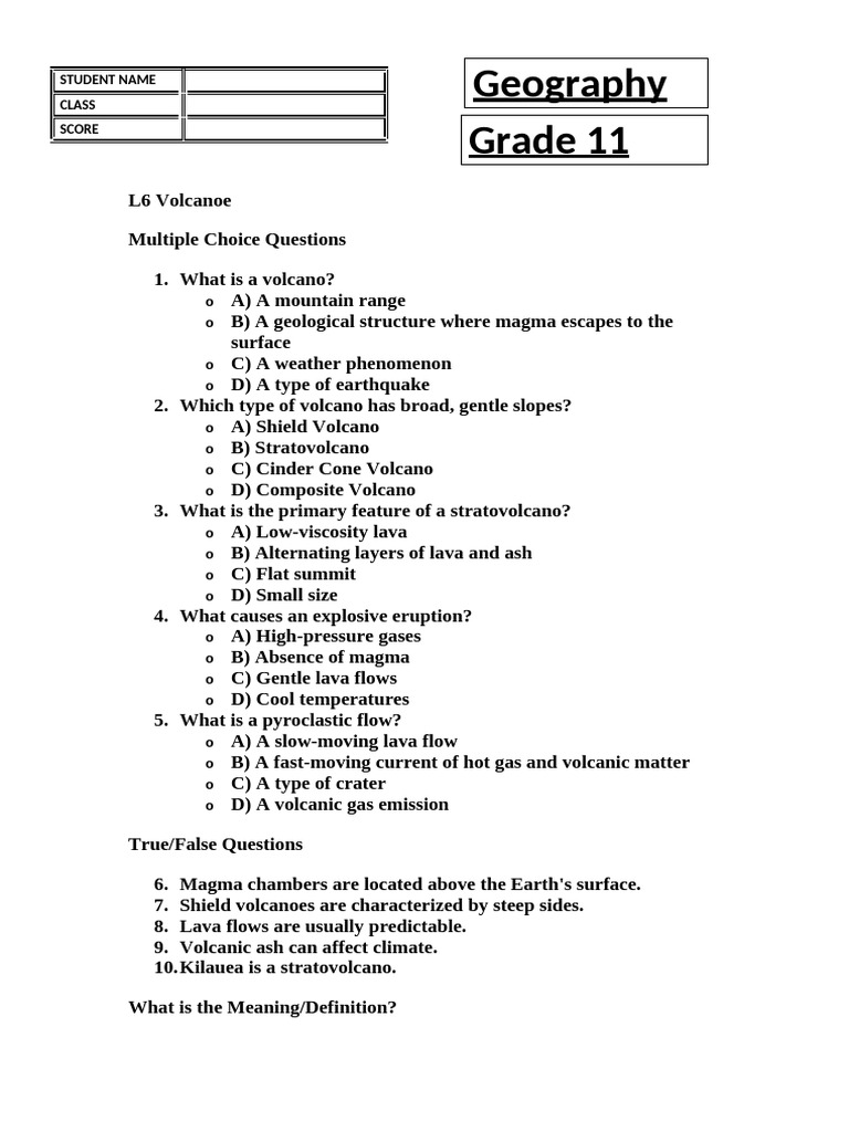 Worksheet Assignment For Lesson 6 | PDF | Volcano | Lava