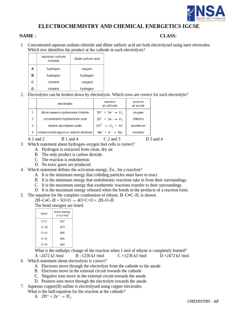 4-5. Electrochemistry and Chemical Energetics Igcse | PDF | Anode | Electrochemistry