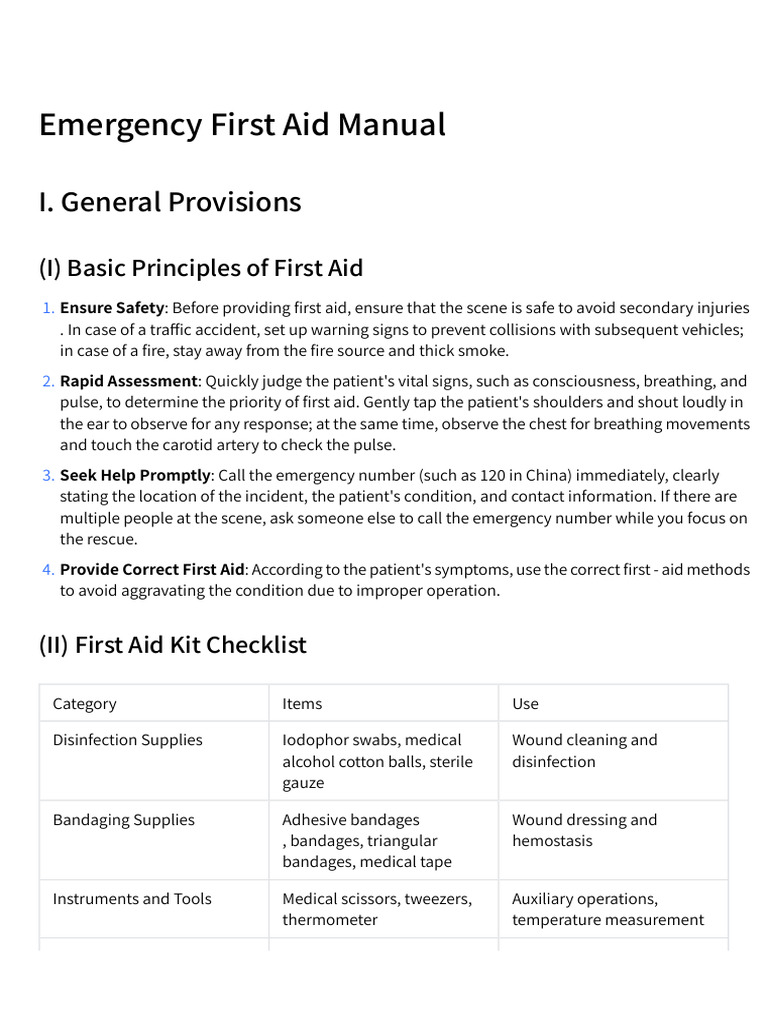 Emergency First Aid Guide and Procedures | PDF | First Aid ...
