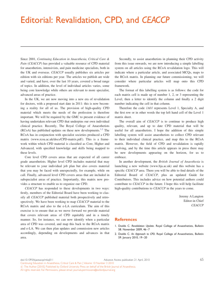 Editorial Revalidation, CPD, and em CEACCP em | PDF | Health Care | Medicine