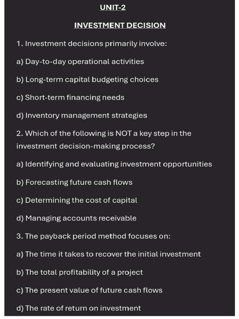 Unit-2 Investment Decision | PDF