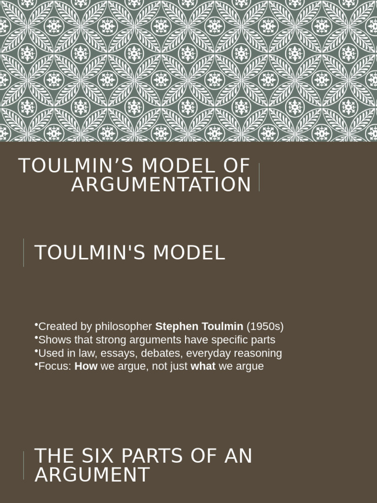 Toulmin's Model of Argumentation | PDF | Fallacy | Argument