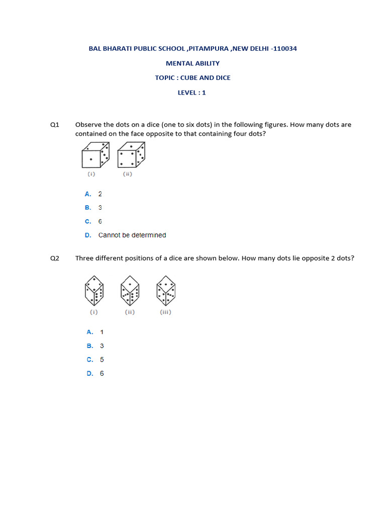 Mental Ability CUBE AND DICE | PDF