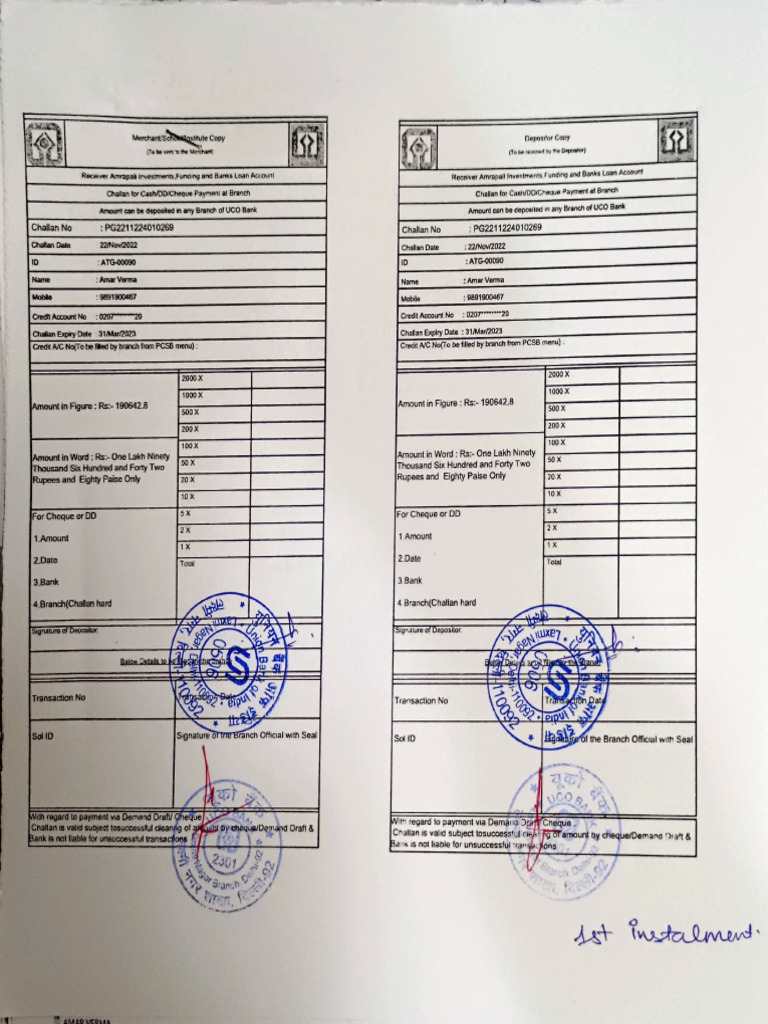 UCO Bank Challan Payment Details | PDF | Banks | Cheque