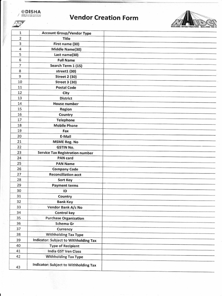 Vendor Creation Form | PDF