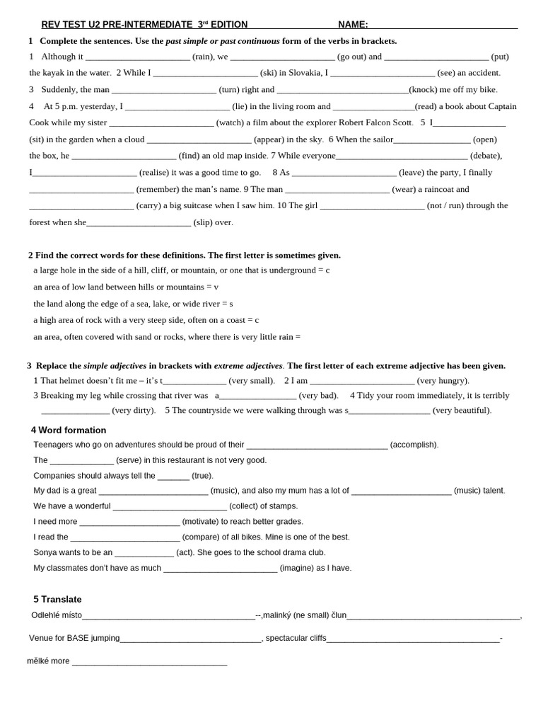 Rev - Test - U2 Pre-Intermediate Solutions | PDF