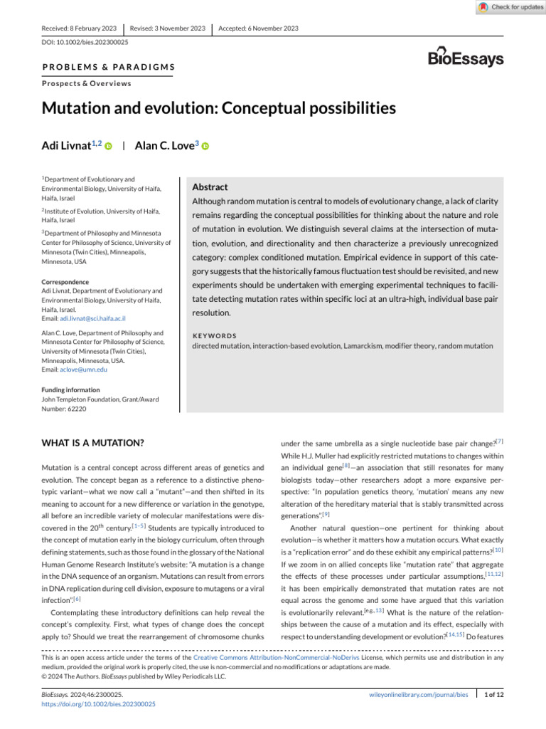 Mutation's Role in Evolutionary Theory | PDF | Mutation | Gene