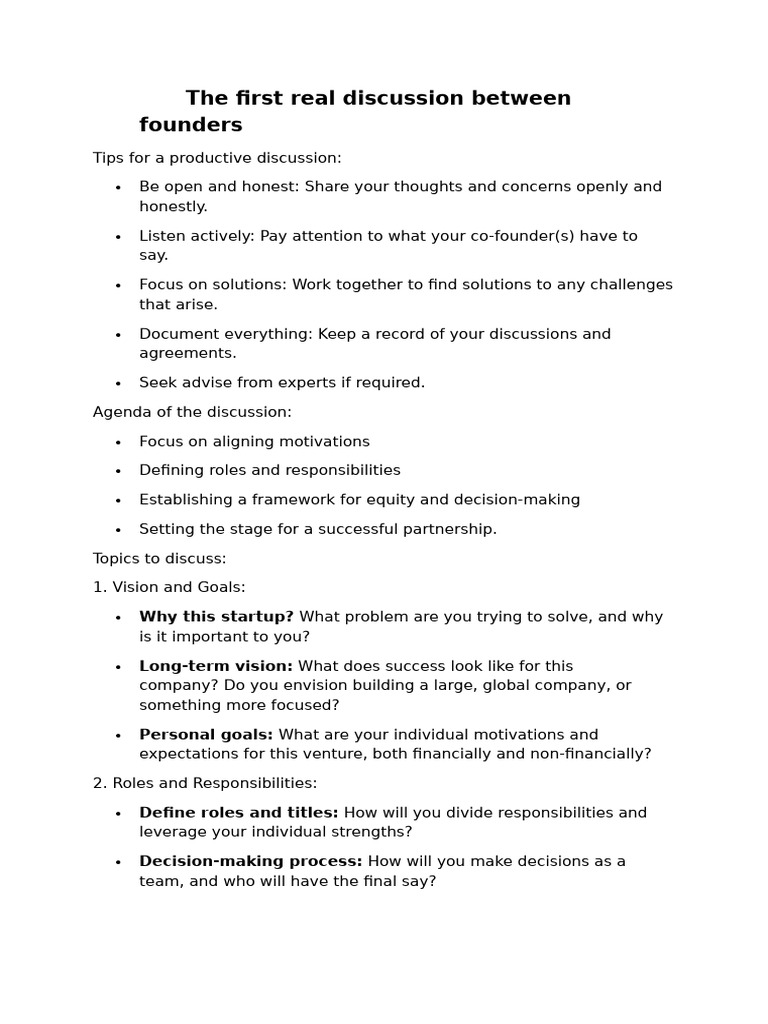 Founders' Discussion Guide for Startups | PDF | Startup Company | Small ...
