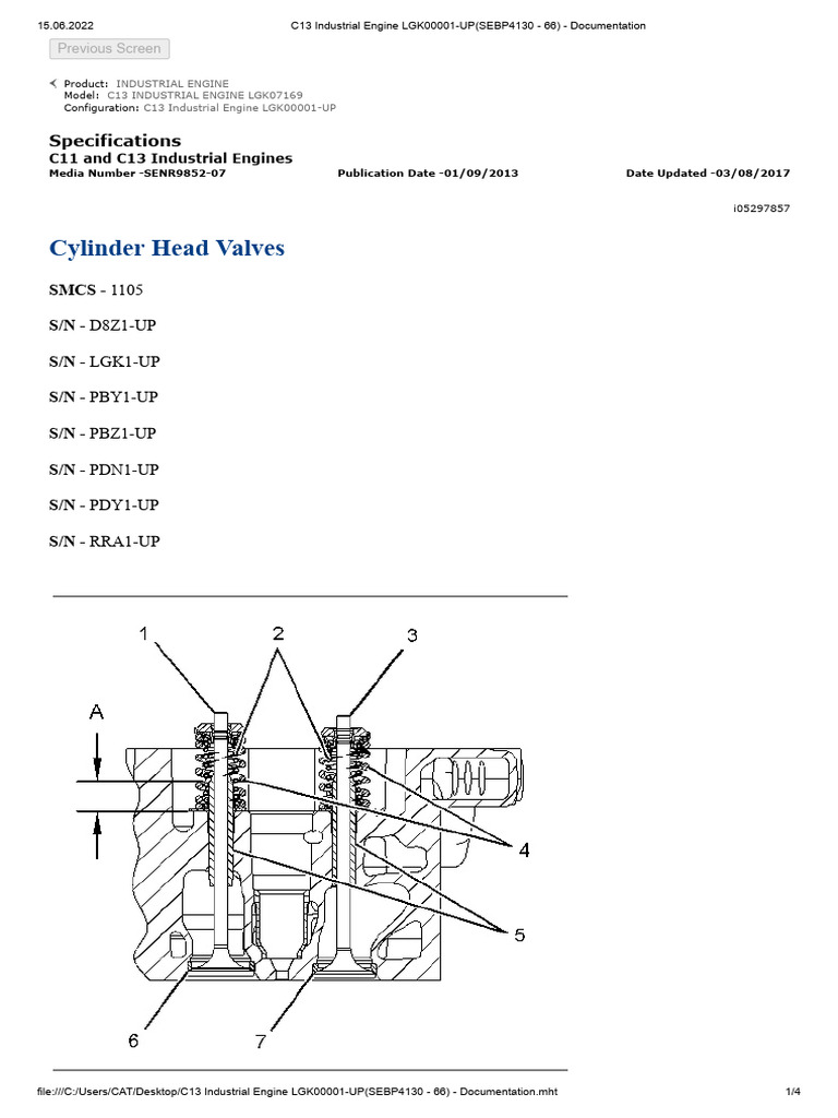 CAT C13 Valves | PDF | Vehicle Parts | Internal Combustion Engine