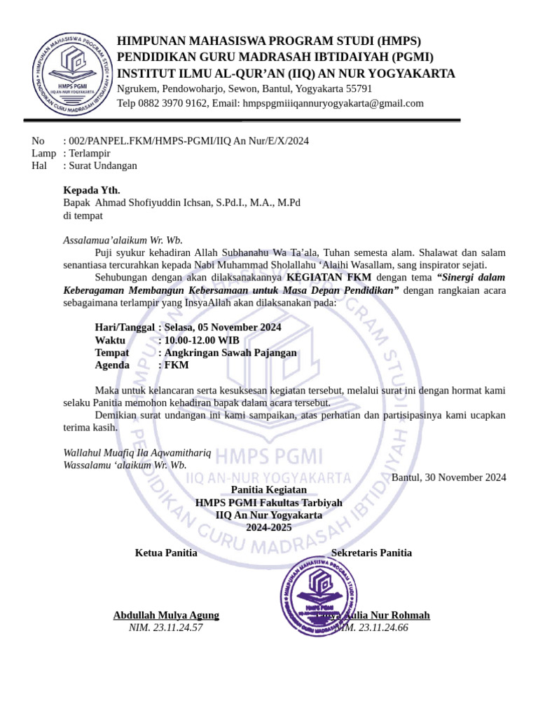 Undangan Dosen Bapak Shofi | PDF