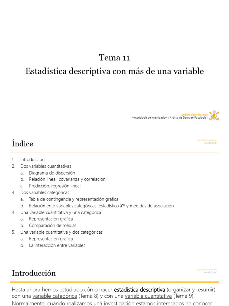Tema 11. Estadística Descriptiva Con Más de Una Variable | PDF | Estadísticas | Estadísticas ...
