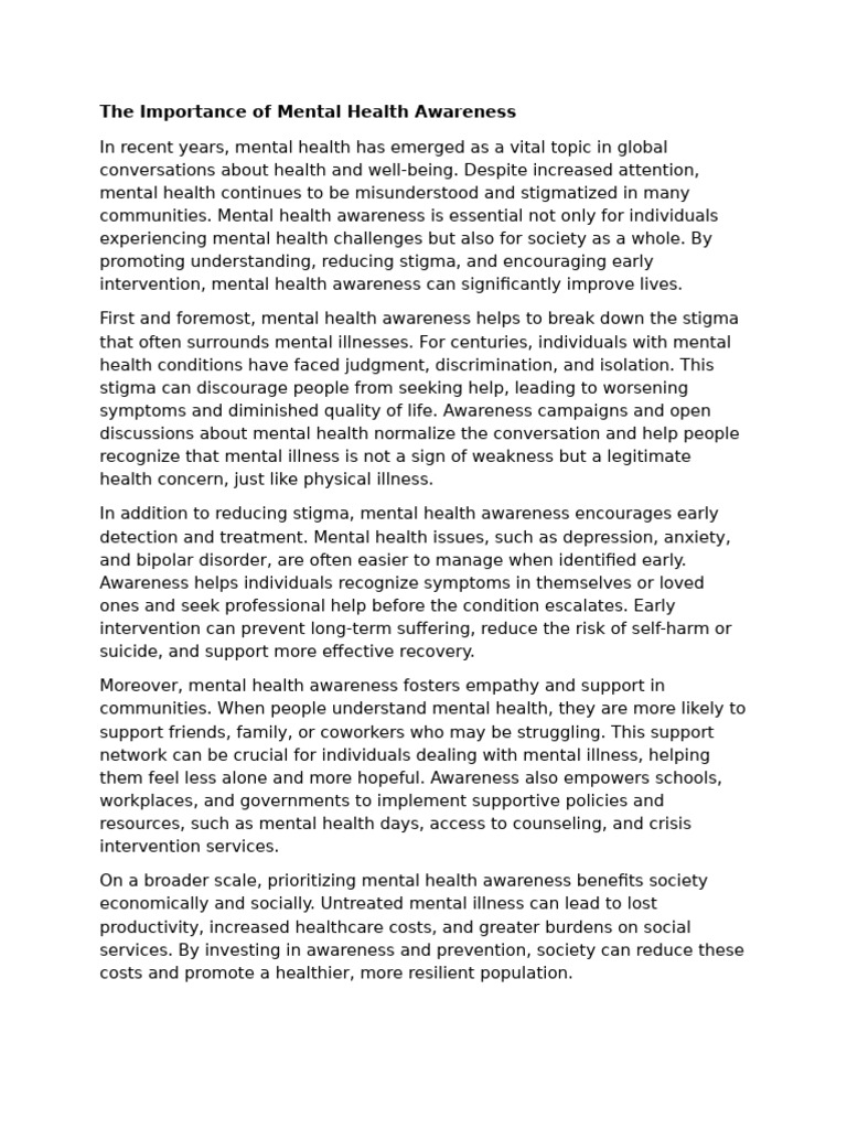 The Importance of Mental Health Awareness | PDF | Mental Health | Mental Disorder