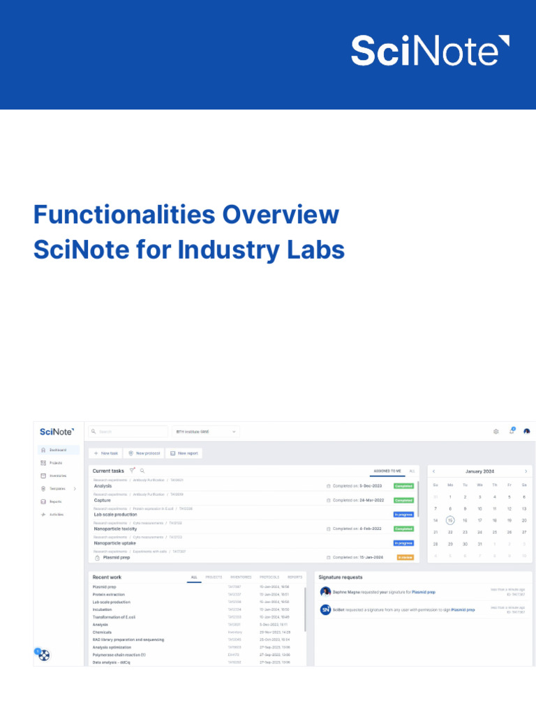 SciNote ELN Functionalities Overview - 2021 | PDF | Password | Cloud Computing