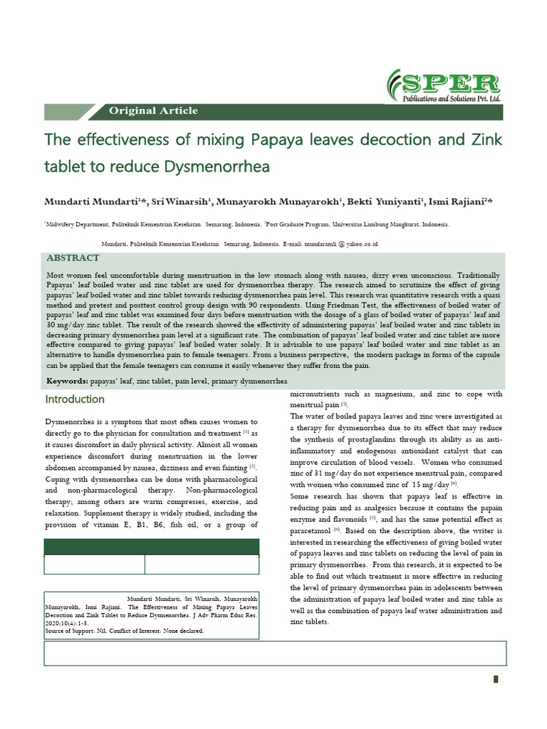 The Effectiveness of Mixing Papaya Leaves Decoction and Zink Tablet To ...