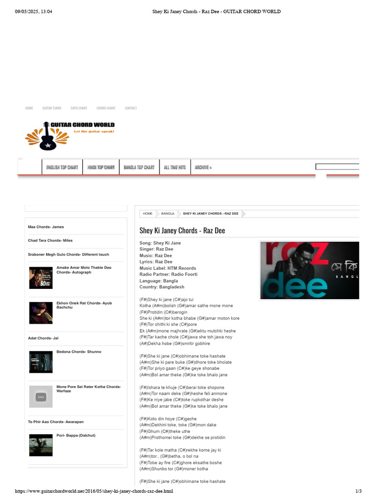 Shey Ki Janey Chords - Raz Dee - GUITAR CHORD WORLD | PDF