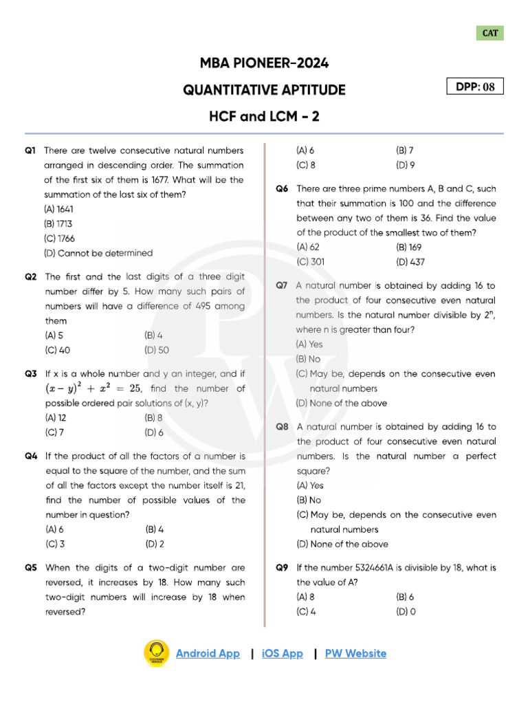 Numbers System 08 _ DPP 08 __ MBA Pioneer 2024 Batch | PDF