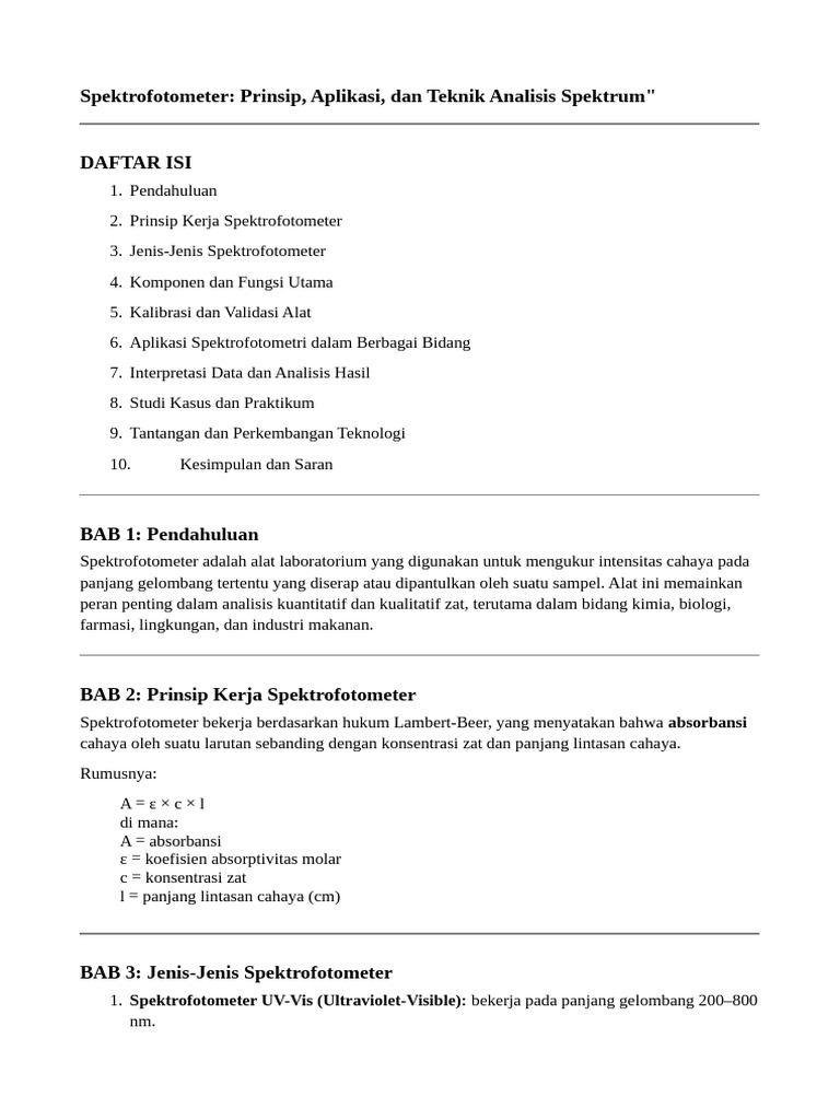 Spektrofotometer Prinsip, Aplikasi, Dan Teknik Analisis Spektrum | PDF