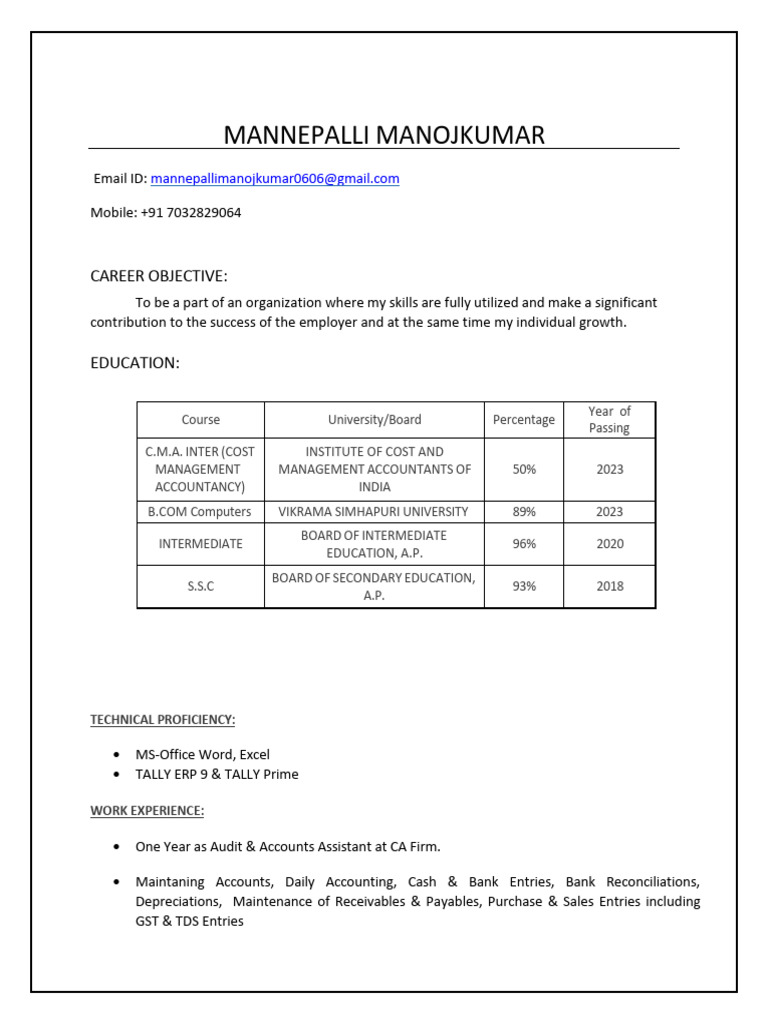Manoj Kumar CV | PDF
